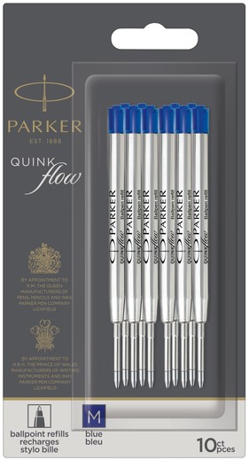 Balpenvulling Parker Quinkflow medium blauw blister à 10 stuks Muldi