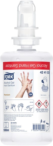 Handdesinfectie Tork S4 Premium alcoholgel ongeparfumeerd 1000 ml 424103 Muldi